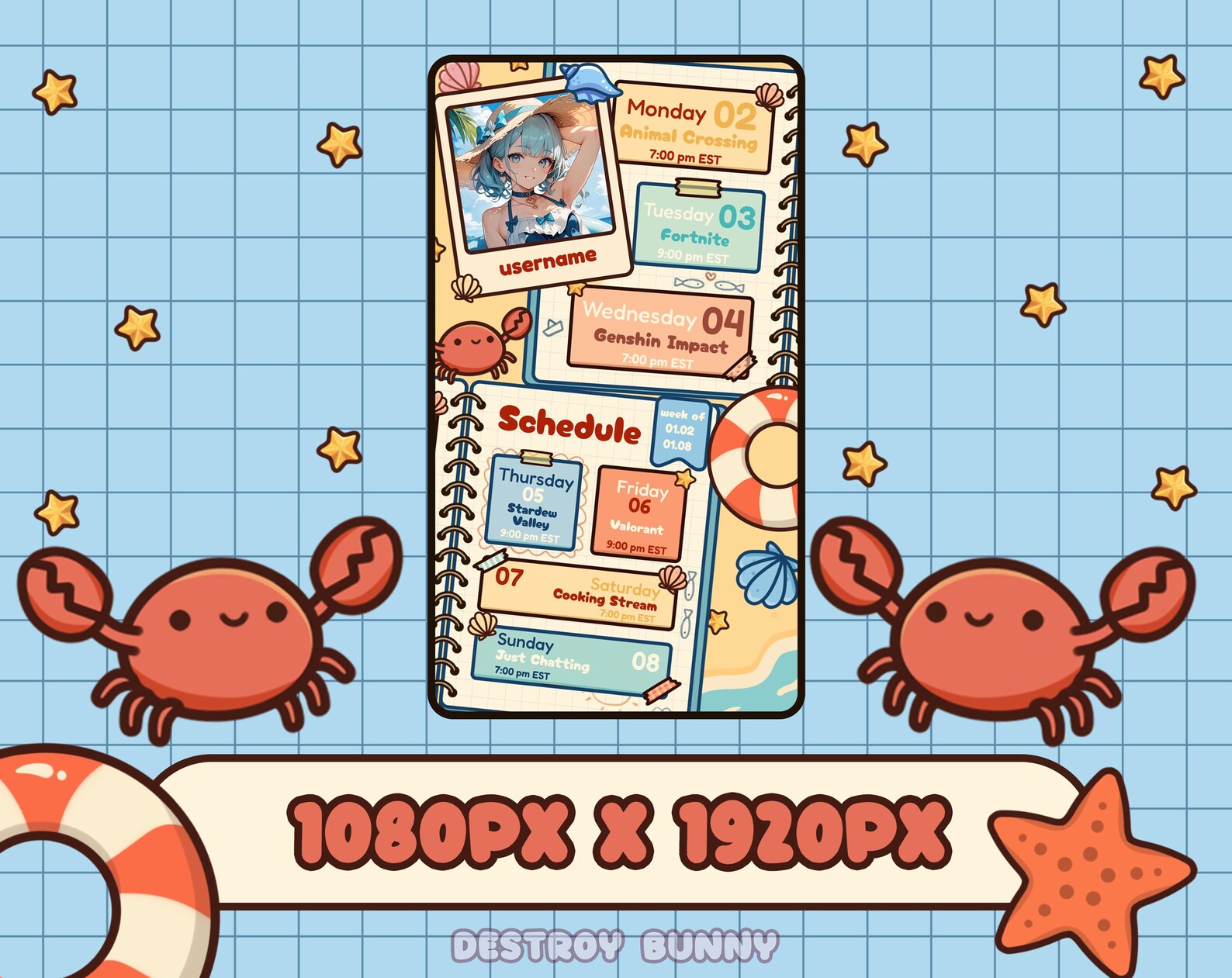 Editable Summer Ocean Twitch Stream Schedule Template | Figma + PDF ...