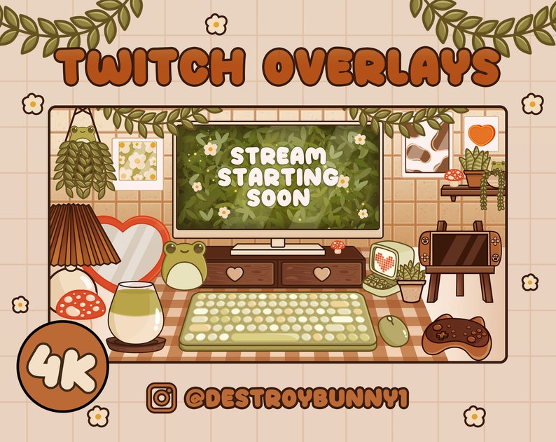 Frog Cottagecore Twitch Stream Package: 4K Animated Screens & Panels ...