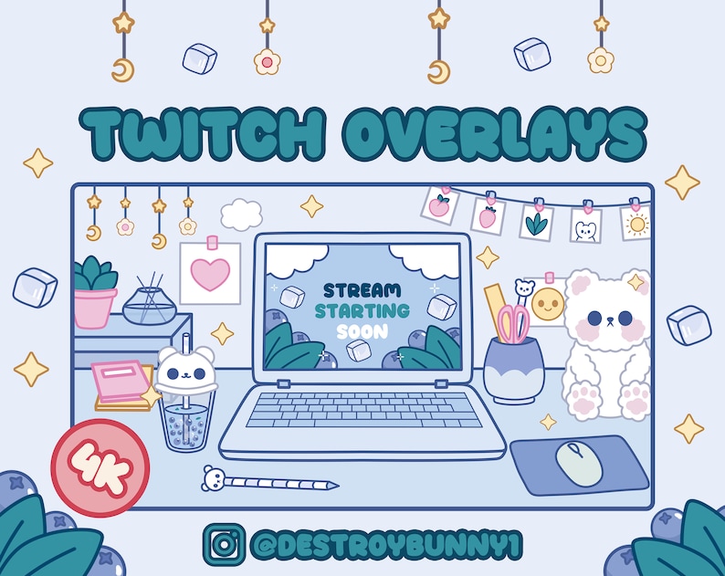ANIMATED 4K Cute Cozy Desk Twitch Stream Package Polar Bear and Boba ...