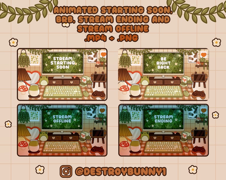 Frog Cottagecore Twitch Stream Package: 4K Animated Screens & Panels ...