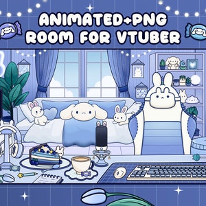4K Animated Cozy Desk With Bunny Overlay & Dreamy Room for Vtuber ...