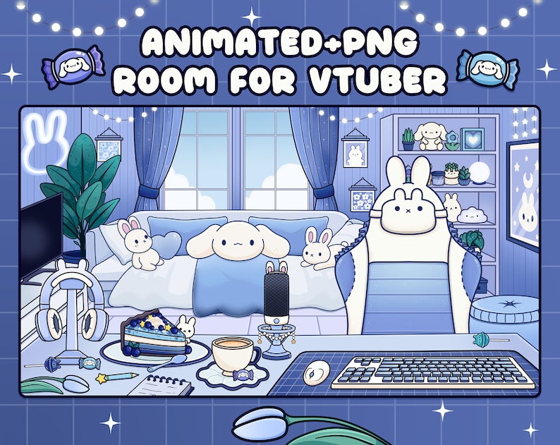 4K Animated Cozy Desk With Bunny Overlay & Dreamy Room for Vtuber ...