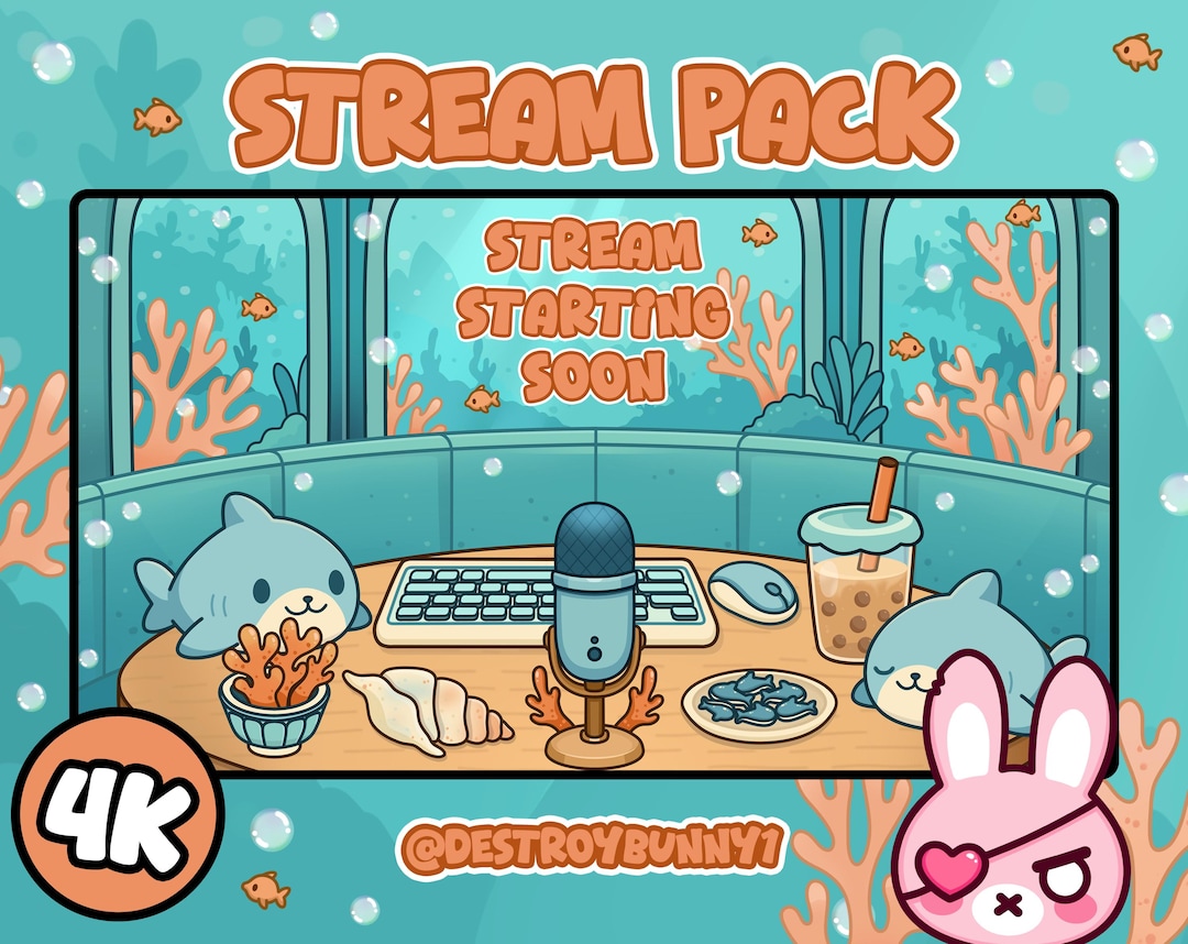 4K Animated Stream Screens + Panels | Cute Plush Shark Twitch Vtuber ...