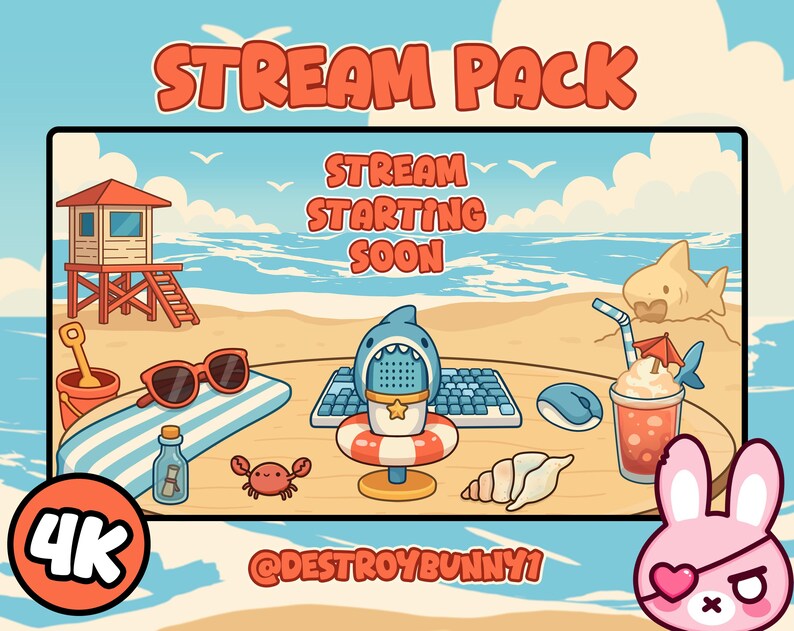 Animated 4K Ocean Stream Package | Kawaii Twitch Vtuber Overlay | OBS ...