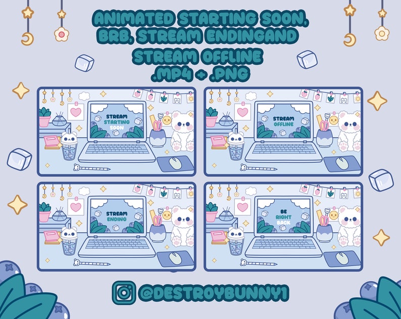 ANIMATED 4K Cute Cozy Desk Twitch Stream Package Polar Bear and Boba ...