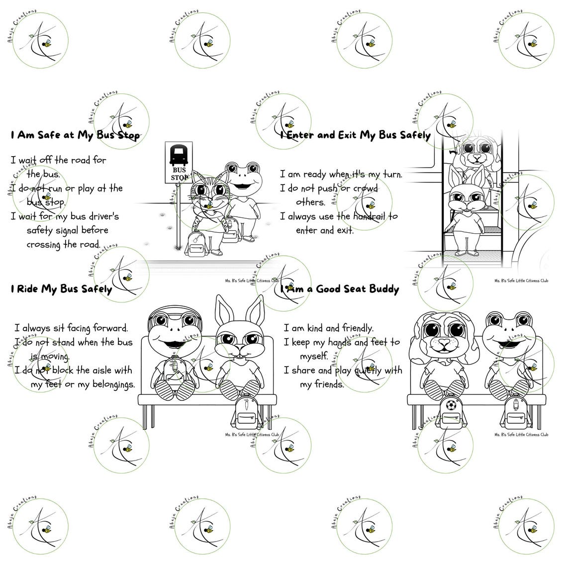 School Bus Safety Coloring Pages for Pre-k to 2nd, Ms B's Safe Little ...