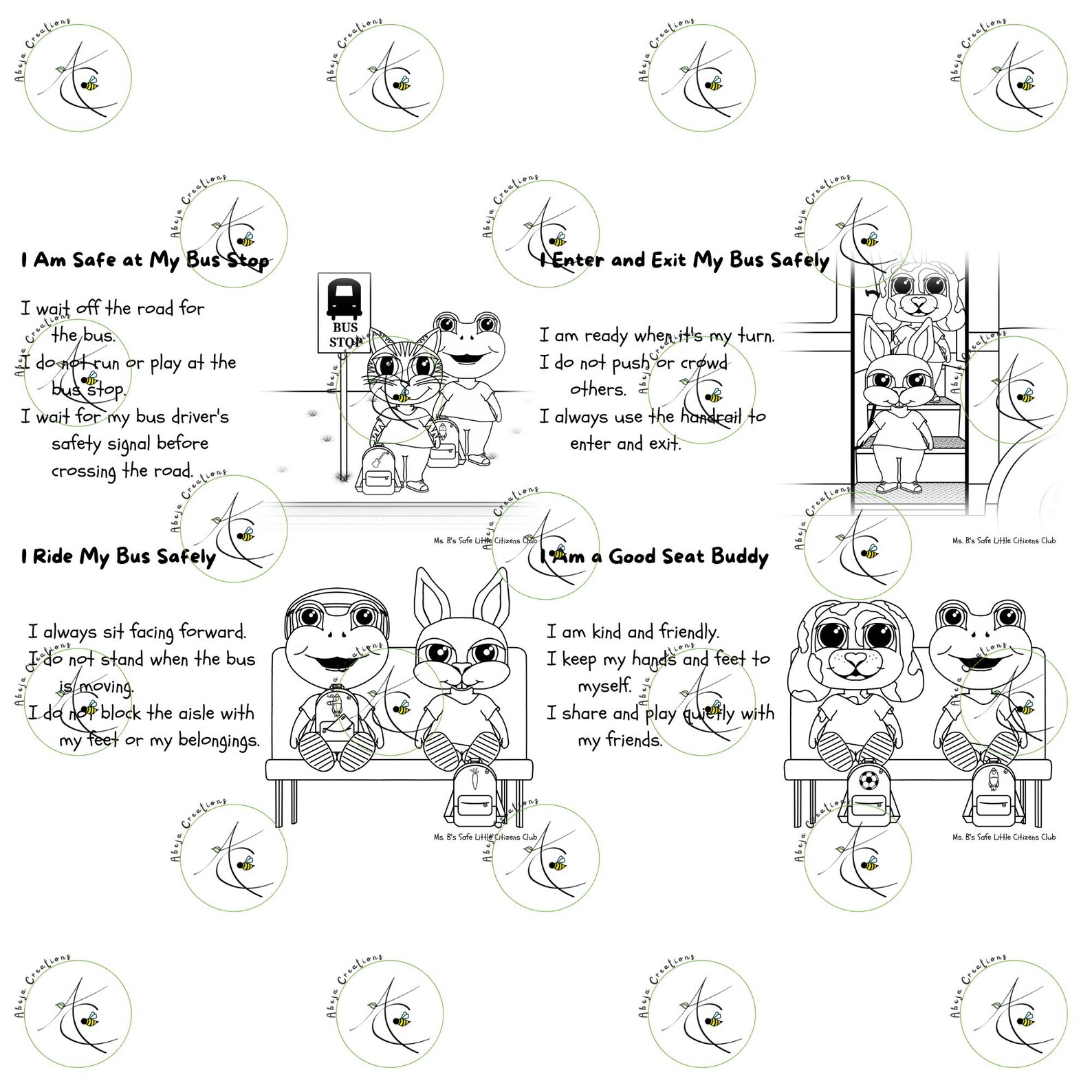 School Bus Safety Coloring Pages for Pre-k to 2nd, Ms B's Safe Little ...