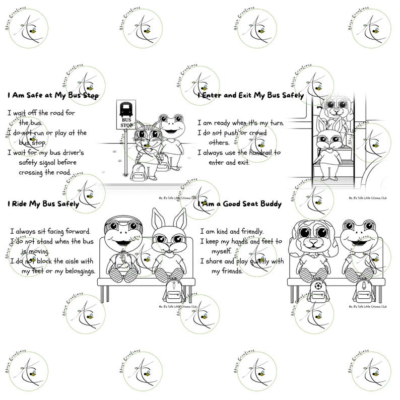 School Bus Safety Coloring Pages for Pre-k to 2nd, Ms B's Safe Little ...