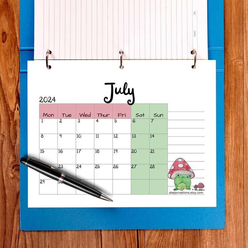 2024-2025 Student Calendar, Printable Calendar for Binders, Frog and ...