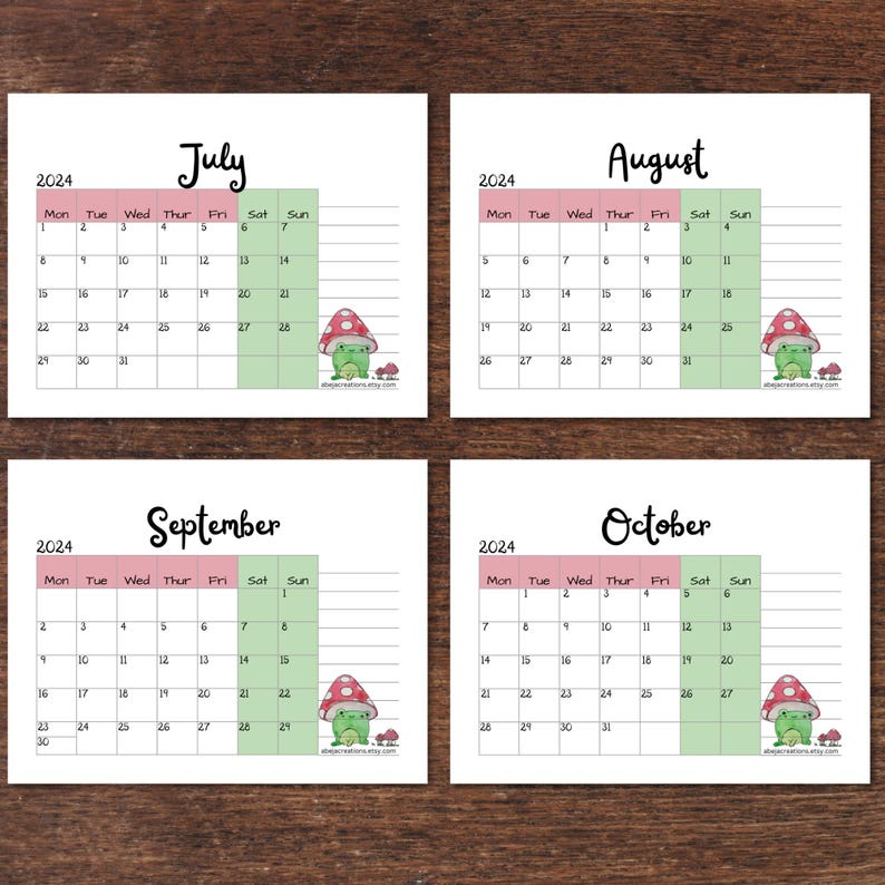 2024-2025 Student Calendar, Printable Calendar for Binders, Frog and ...