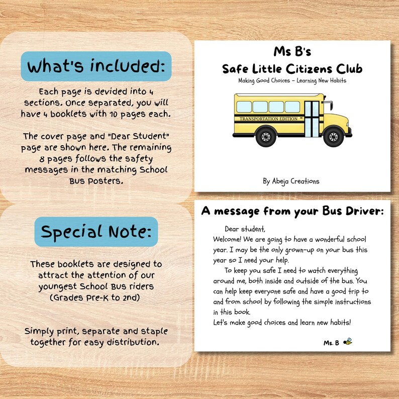 School Bus Safety Booklets for Grades Pre-k to 2nd, Ms B's Safe Little ...