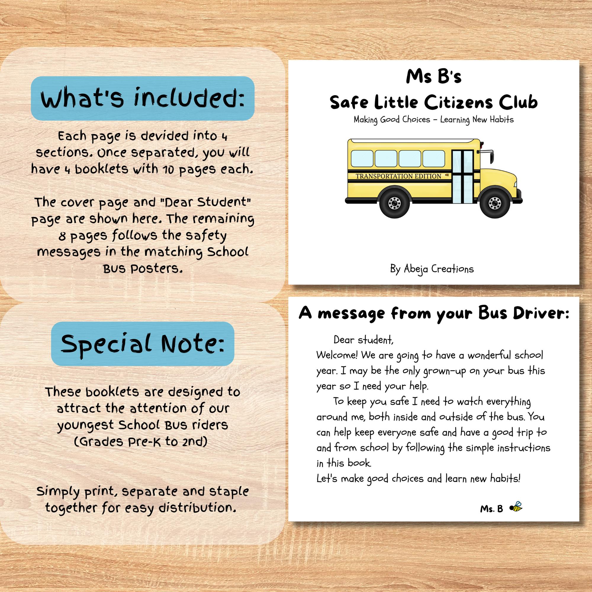 School Bus Safety Booklets for Grades Pre-k to 2nd, Ms B's Safe Little ...