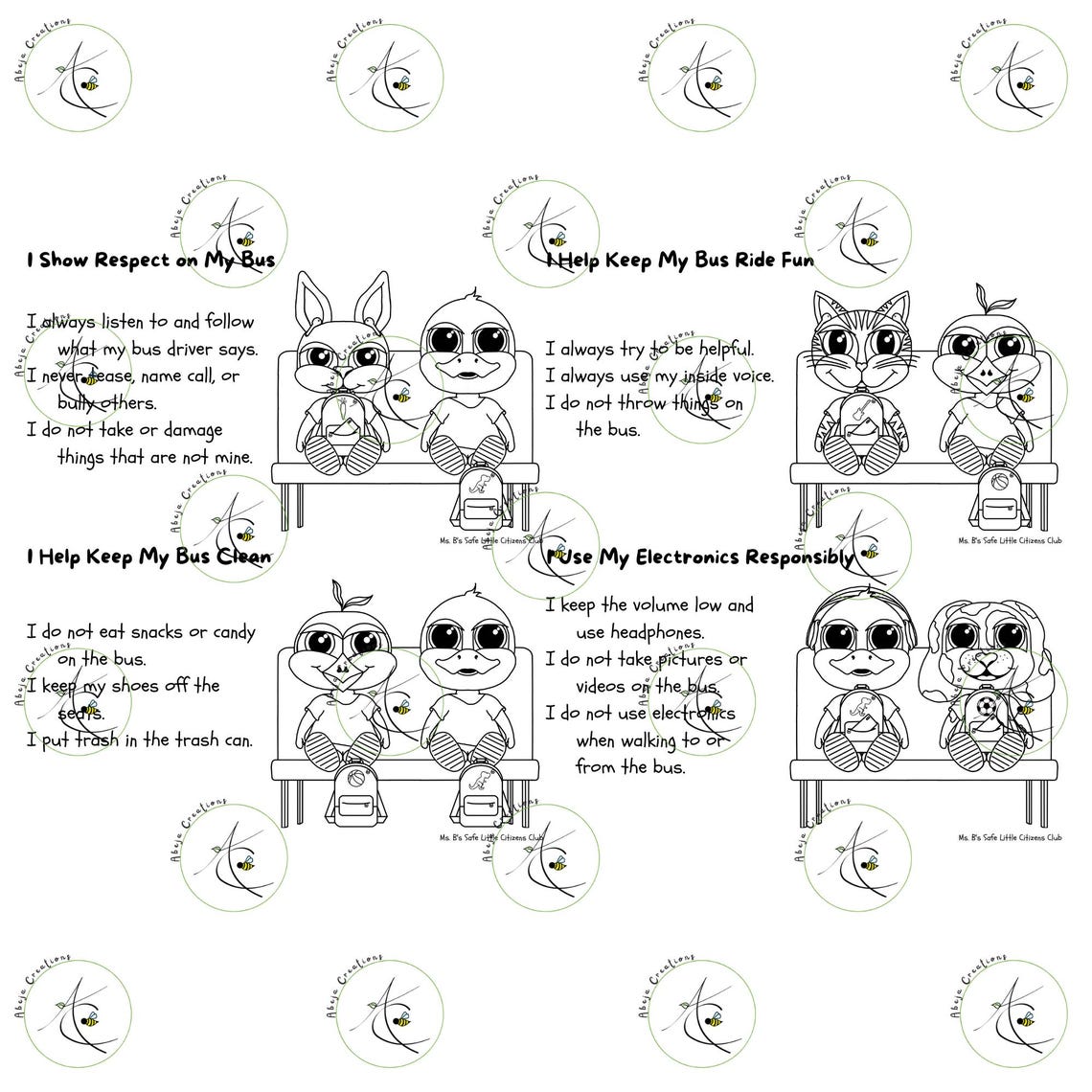 School Bus Safety Coloring Pages for Pre-k to 2nd, Ms B's Safe Little ...