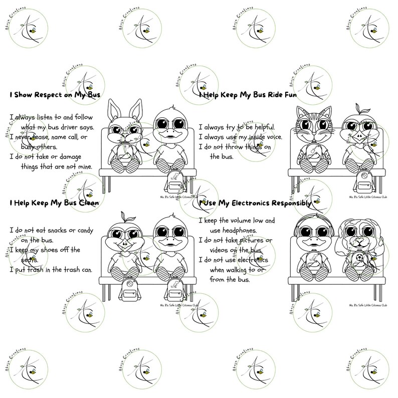 School Bus Safety Coloring Pages for Pre-k to 2nd, Ms B's Safe Little ...