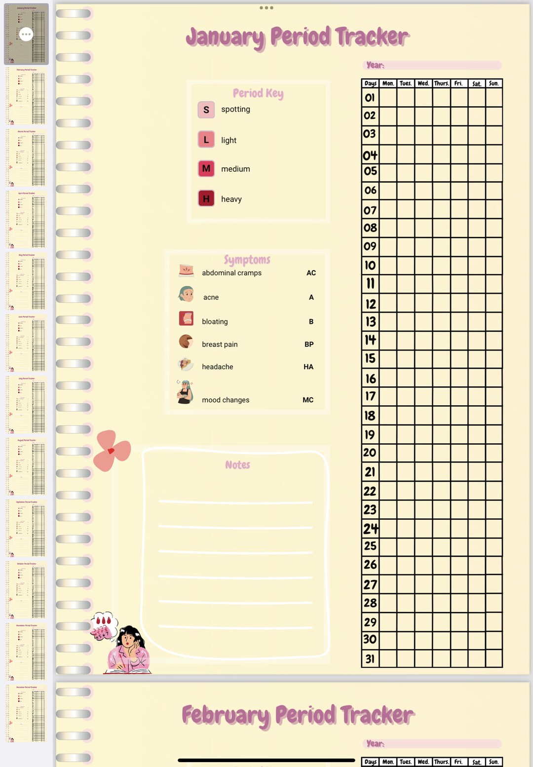 Monthly Period Tracker Printable - Etsy
