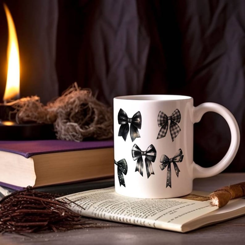 Dark Coquette Black White Bows Mug Coquette Bows Cute Bows Patterned ...
