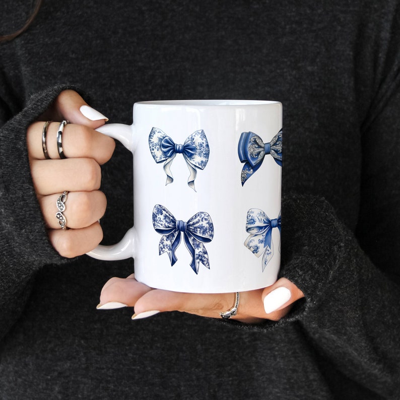 Coquette Blue & White Bows Mug Vintage Coquette Bows Cute Bows Floral ...