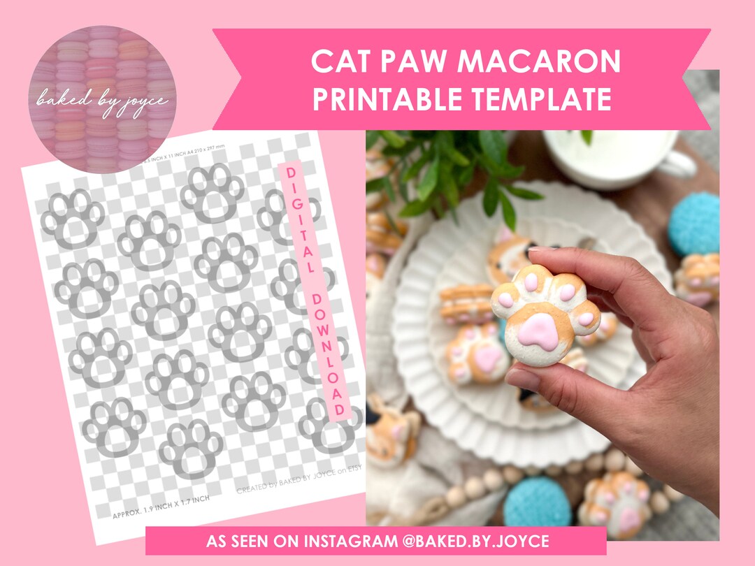 Printable Cat Paw Macaron Template - Etsy