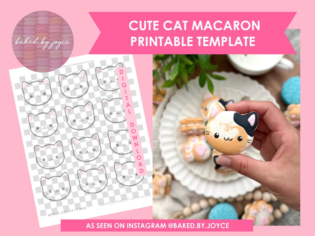 Printable Cute Cat Macaron Template - Etsy