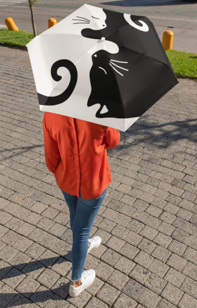 Cute Cat Design Umbrella, Yin Yang Cats, Elegant Fashion Accessory, Cat ...