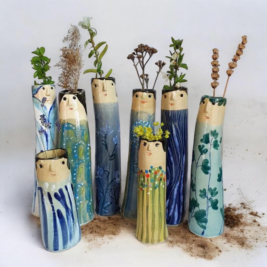 Creative Face Bud Vases, Family Painting Small Vases for Flowers Human ...