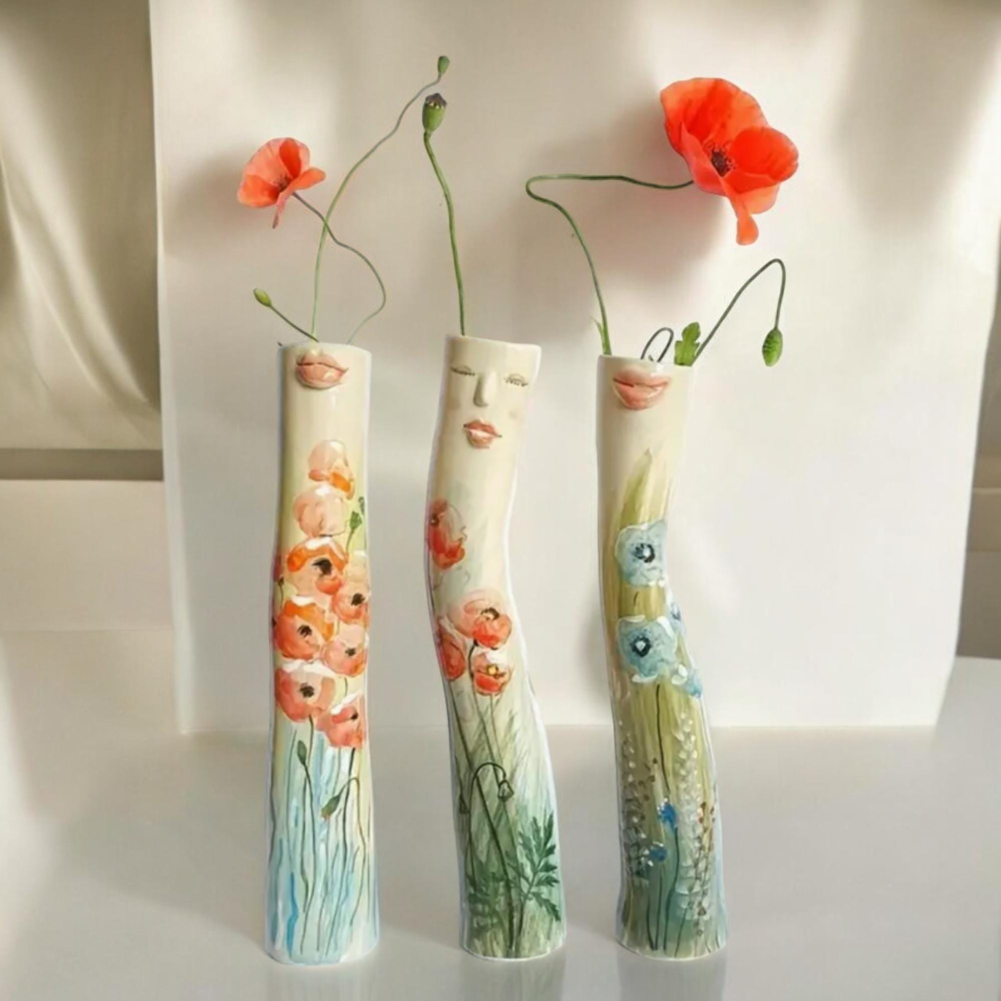 Creative Face Bud Vases, Family Painting Small Vases for Flowers Human ...