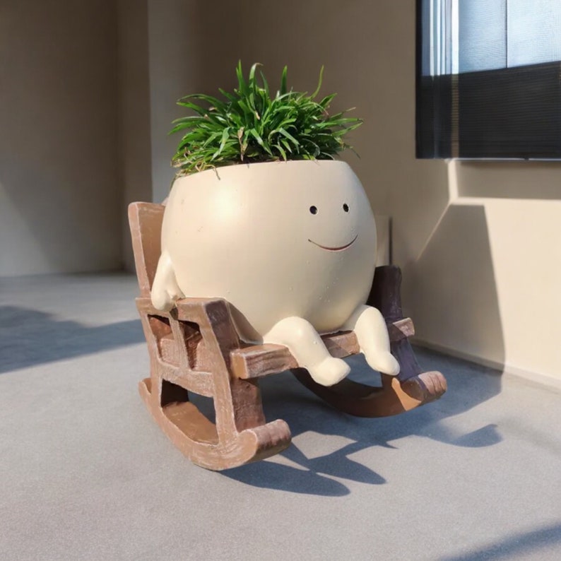 Joyful Resin Planter With Drainage, Rocking Chair Flower Insert Art ...