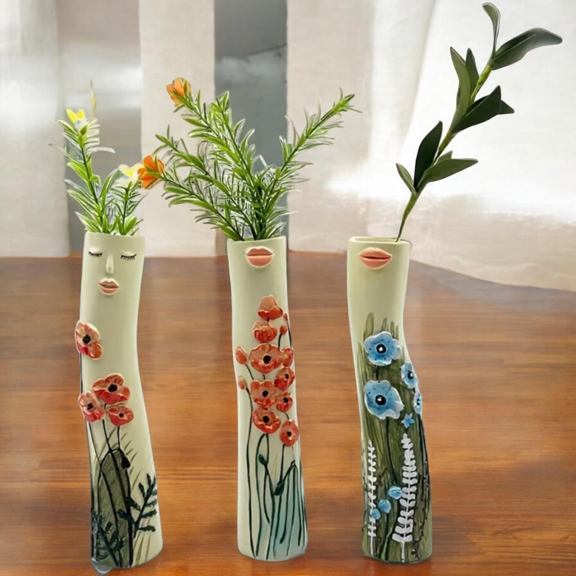 Creative Face Bud Vases, Family Painting Small Vases for Flowers Human ...