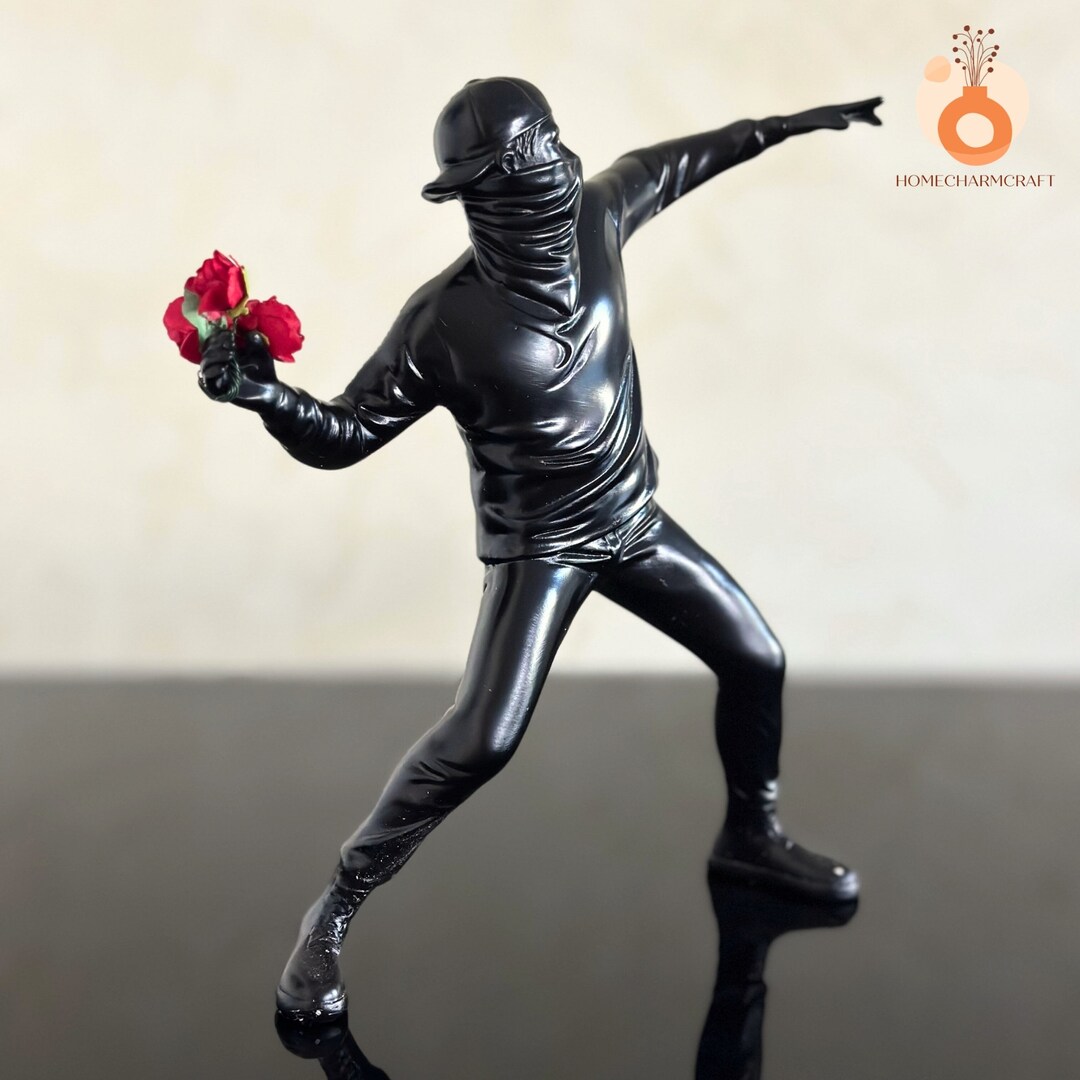 Black Thrower Boy Resin Sculpture, Flower Thrower Home Decor, Table ...