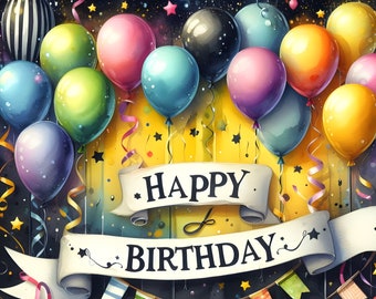 Happy Birthday Balloo(4 Jpeg)bundle of Colorful Happy Birthday Balloo,4 ...