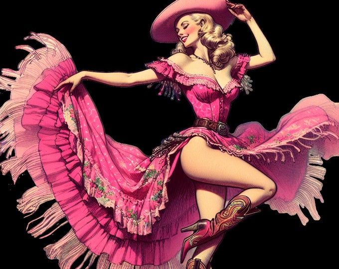 Vintage Pin Up Cowgirls Pink Cowgirl 3 Png Pin Up Cow Pink Cowgirl Dancing Cowgirl