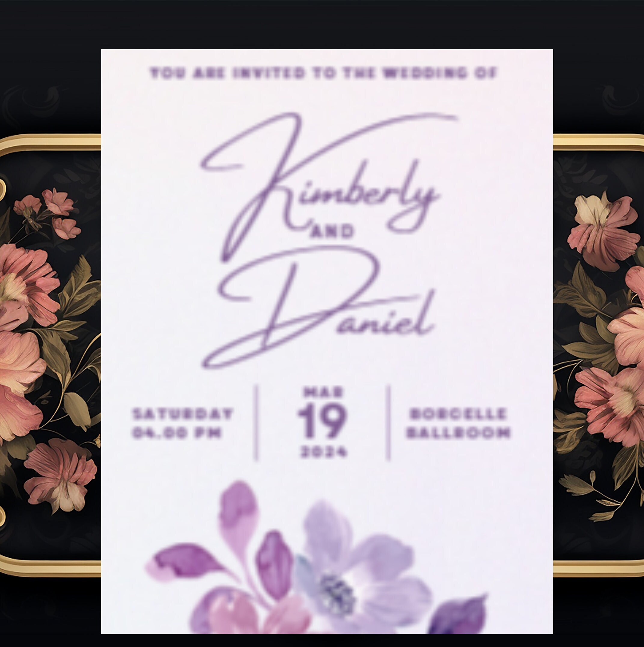 Purple Wedding Invitation Canva Template, Wedding Invitation Template ...