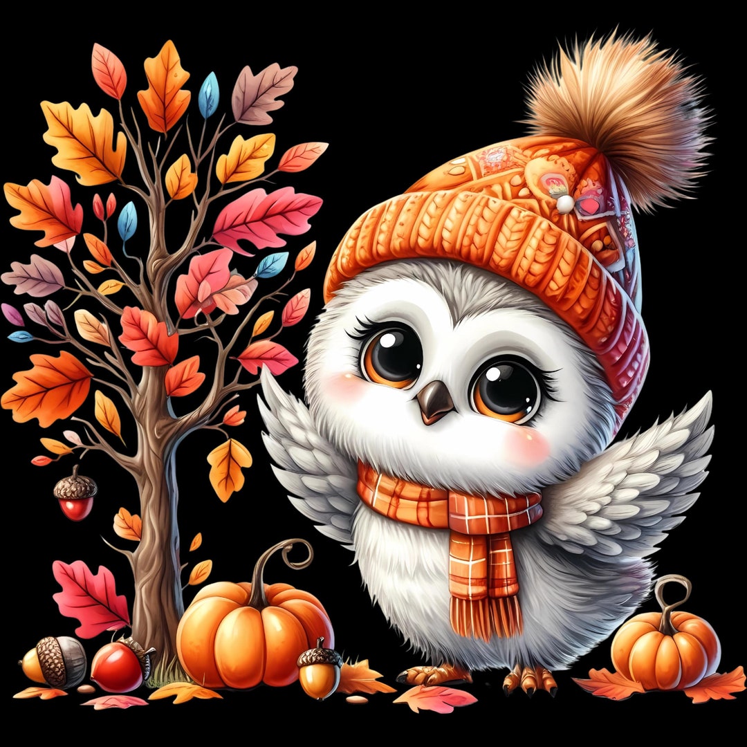 Cute Autumn ,owl Clipart, Cute Autumn Owls Clipart,(5png) Autumn Owls ...