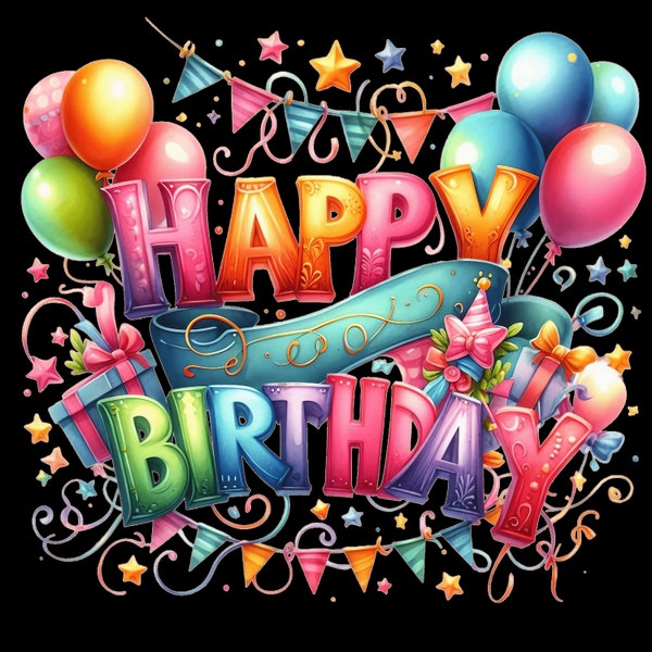 Happy Birthday Header With Col,4 JPEG ,bundle of a Happy Birthday Card ...