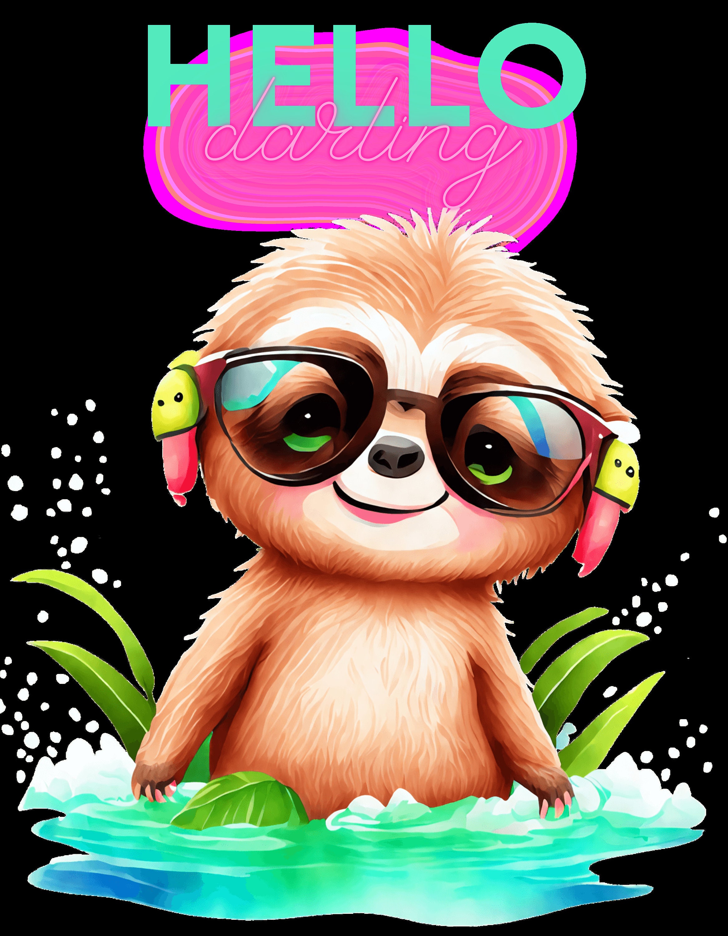 Hello Darling PNG Hello SVG. Adorable Sloth - Etsy
