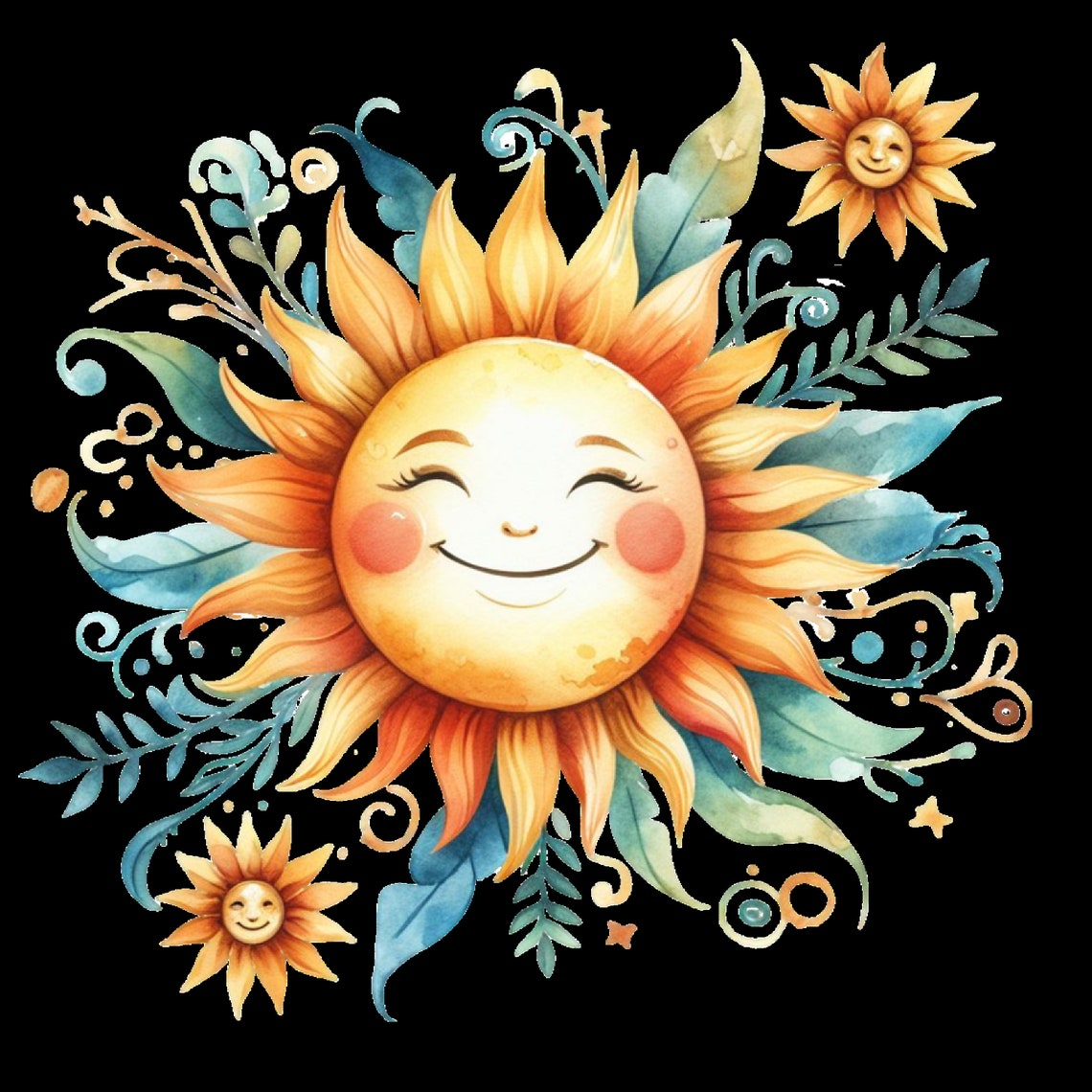 Watercolour Sun Smile Sublimation Clipart, Sun Smile Sublimation ...