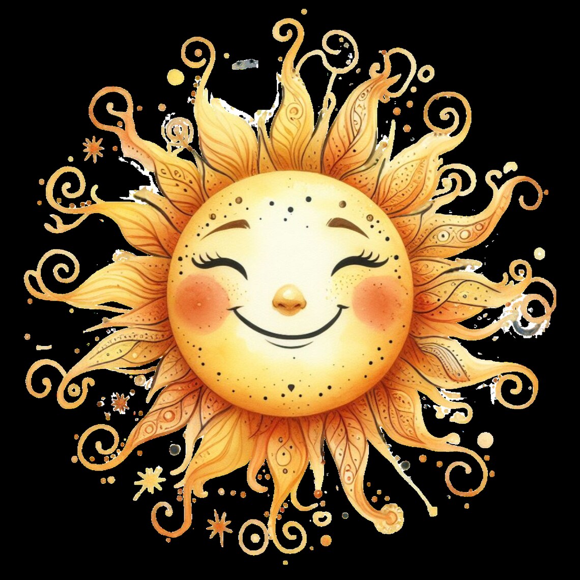 Watercolour Sun Smile Sublimation Clipart, Sun Smile Sublimation ...