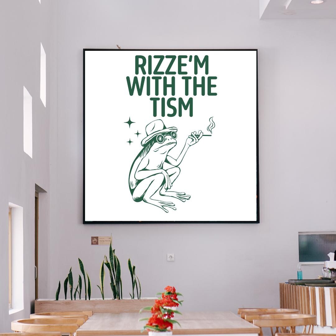 Rizz Em With the Tism Funny Wall Art, Funny Animal Graphic Wall Art ...