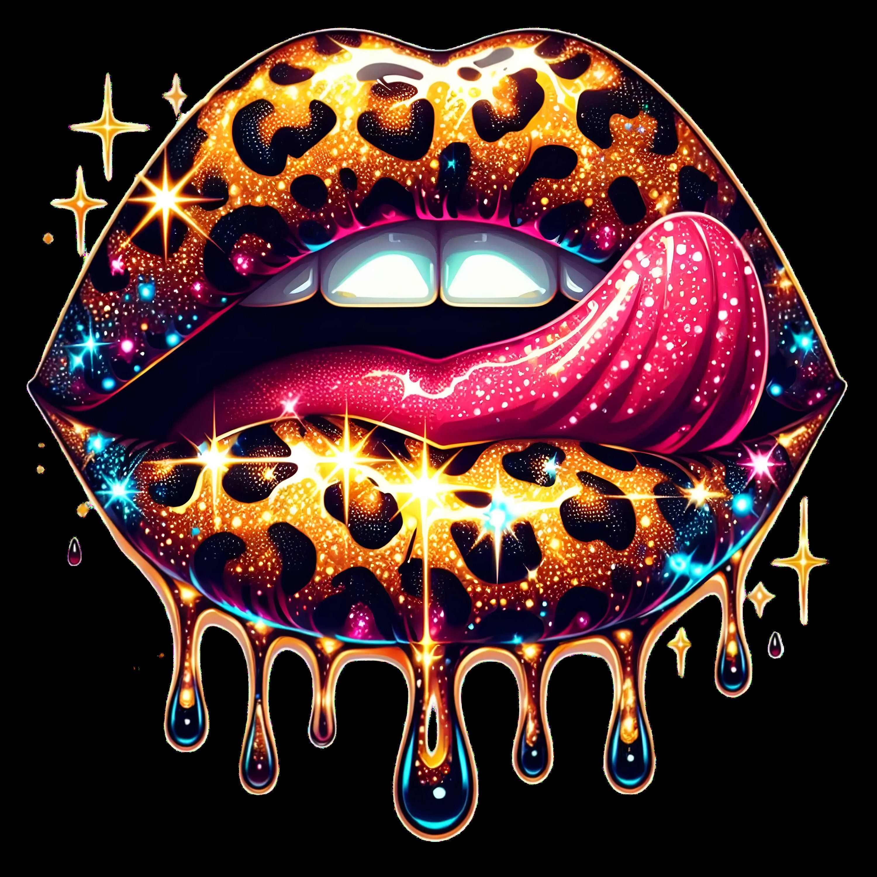 Dripping Lips Clipart Png,leopard Design Dripping Lips, Sexy Lips, Diva ...