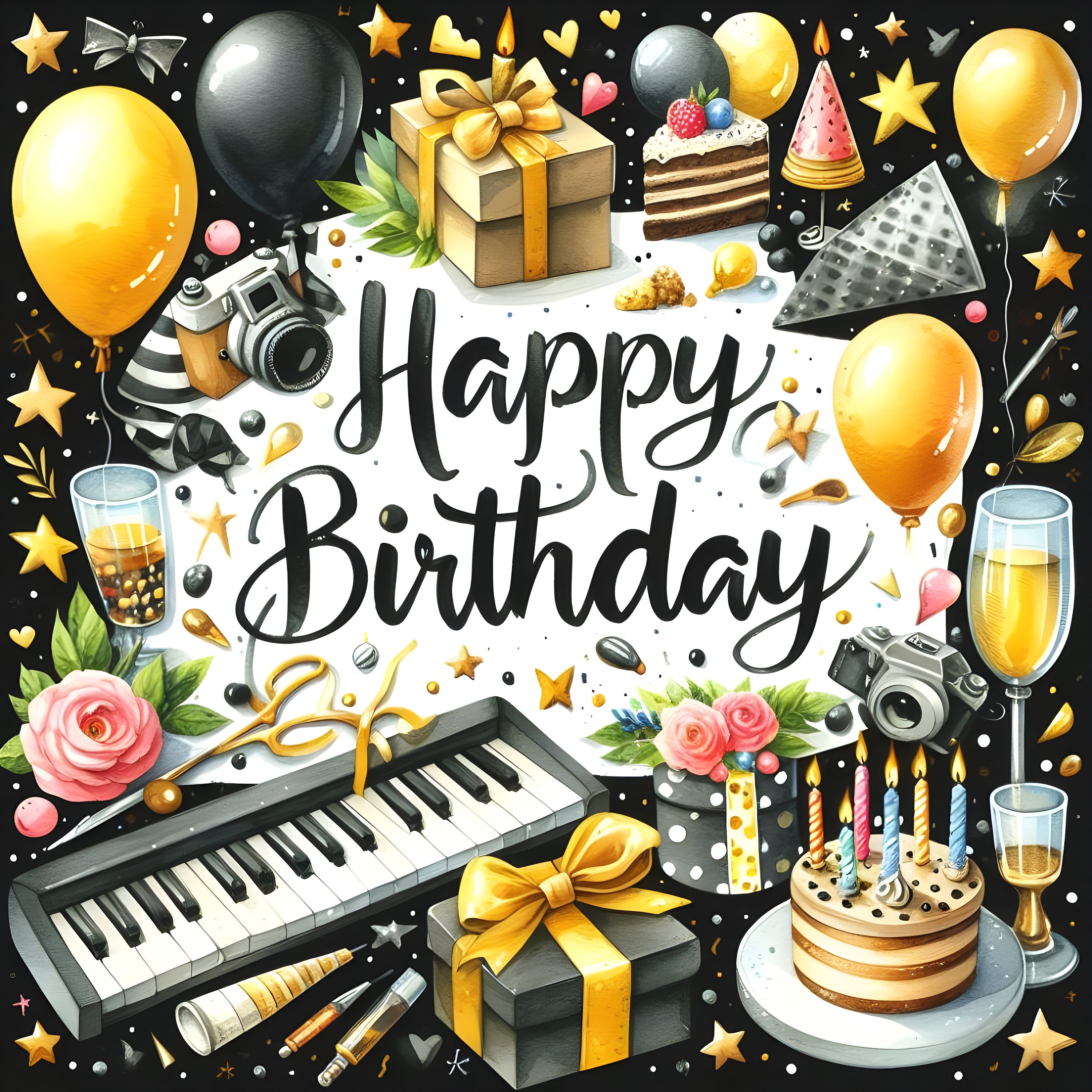 Happy Birthday Header With Col,4 JPEG ,bundle of a Happy Birthday Card ...