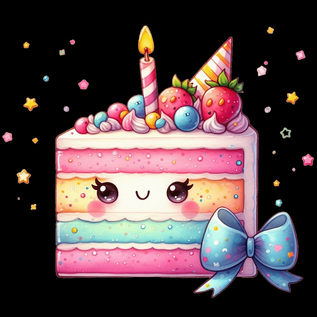 Cute Kawaii Birthday Clipart Bundle Png, Happy Birthday Clipart , 62 ...