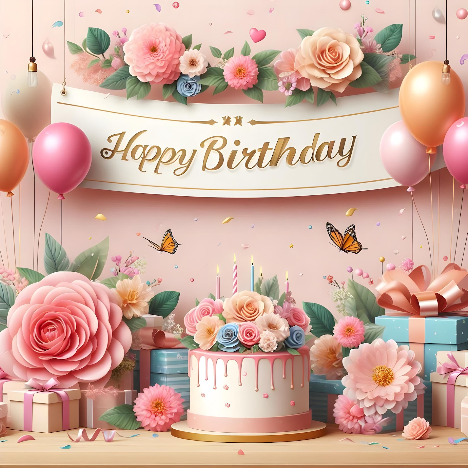 Happy Birthday Banner JPEG, Floral Decorateset (instant Download) - Etsy