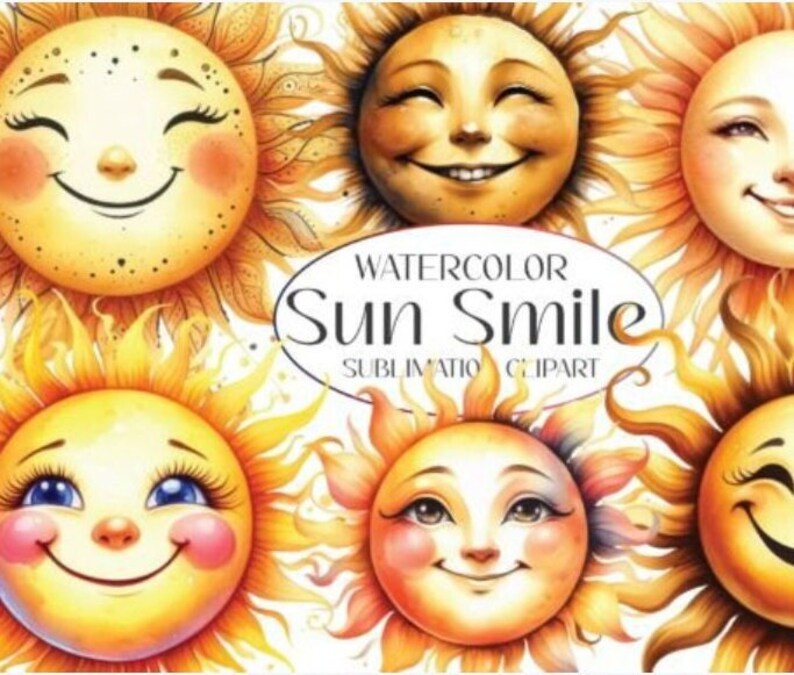 Watercolour Sun Smile Sublimation Clipart, Sun Smile Sublimation ...