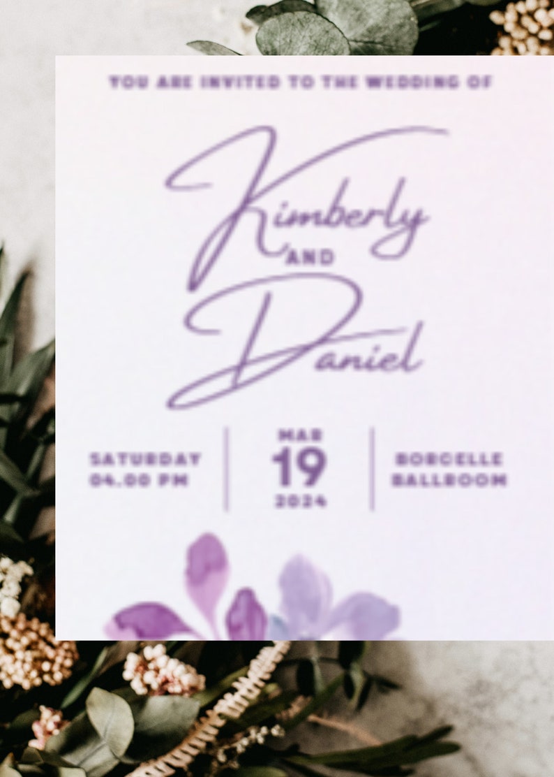 Purple Wedding Invitation Canva Template, Wedding Invitation Template ...