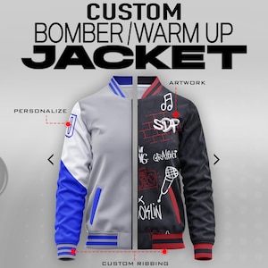 Custom Bomber Jacket Team Warm up Jacket Personalized Jacket Men Women ...