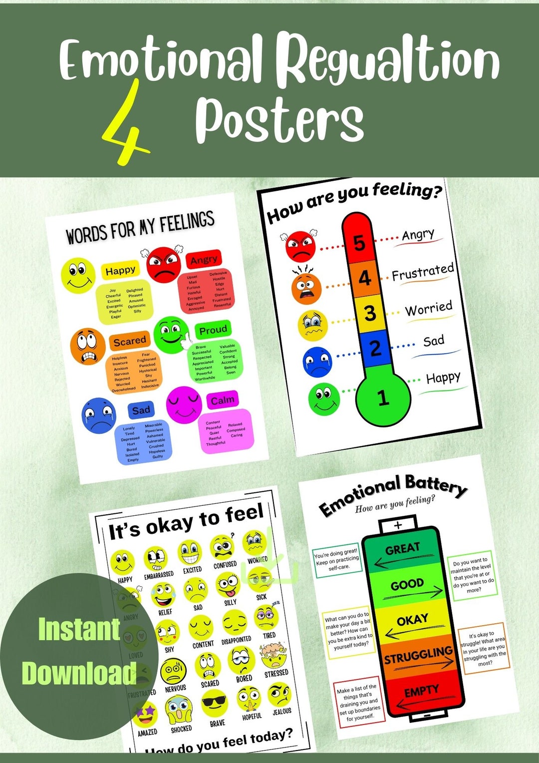 Emotional Regulation Poster Bundle, School Counsellor Office Decor ...