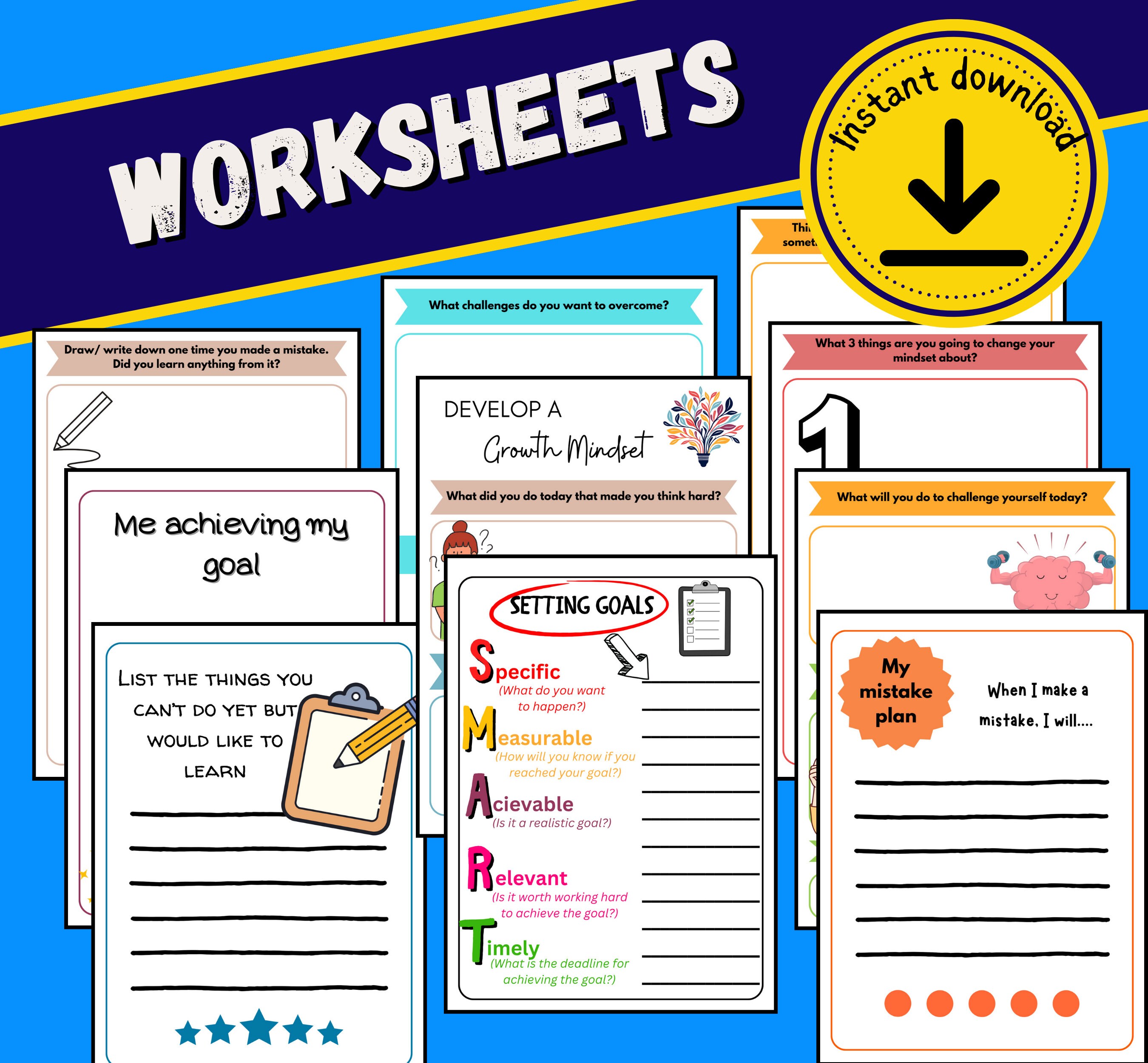 Growth Mindset Therapy Worksheets for Kids and Teenagers; Coping Skills ...