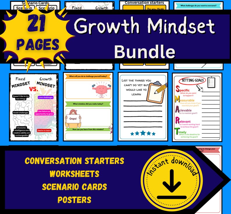 Growth Mindset Therapy Worksheets for Kids and Teenagers Coping Skills ...