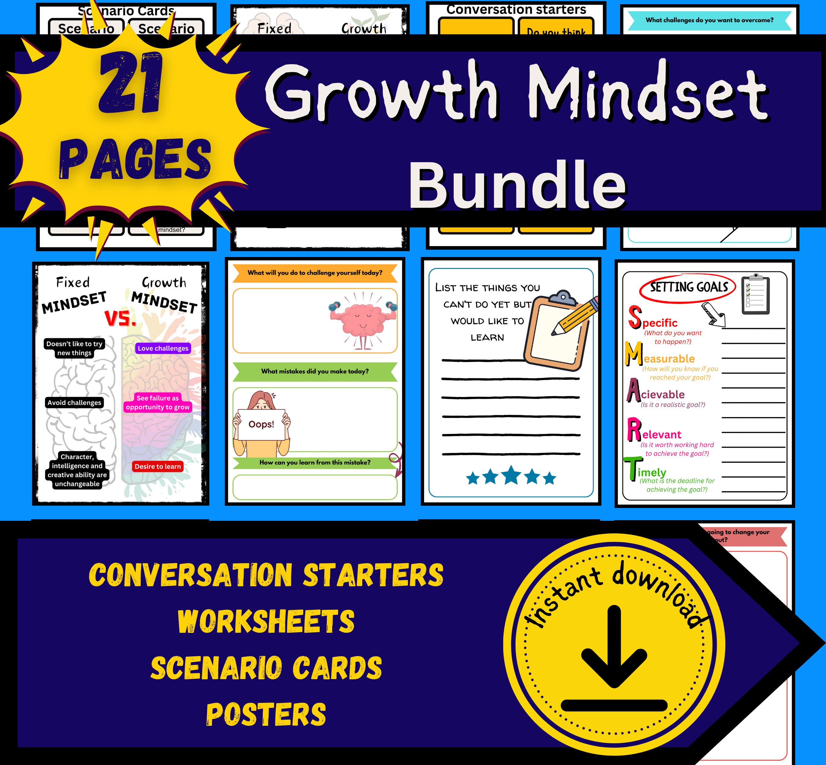 Growth Mindset Therapy Worksheets for Kids and Teenagers; Coping Skills ...