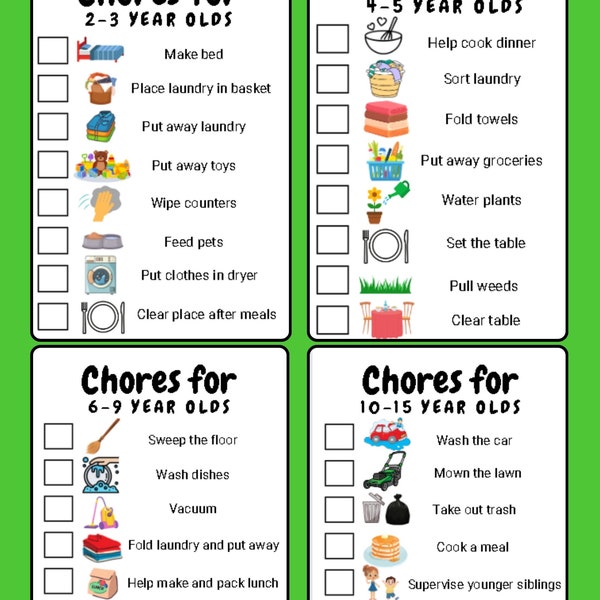 Age Appropriate Chore Chart - Etsy